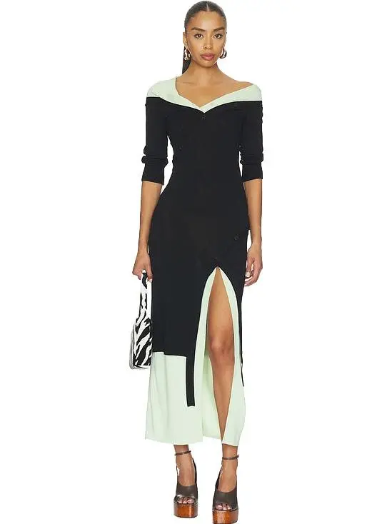 Attico Asymmetric Midi Dress - Black & Green