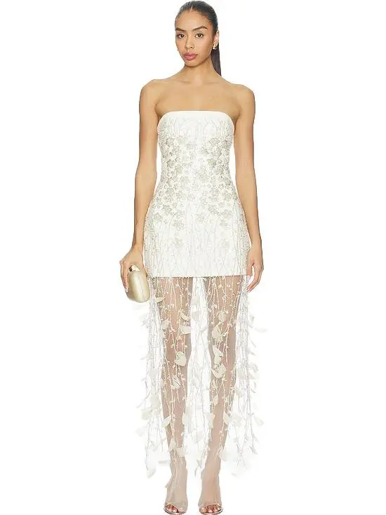 Delfi Embellished Feather Strapless Maxi Dress - Cream