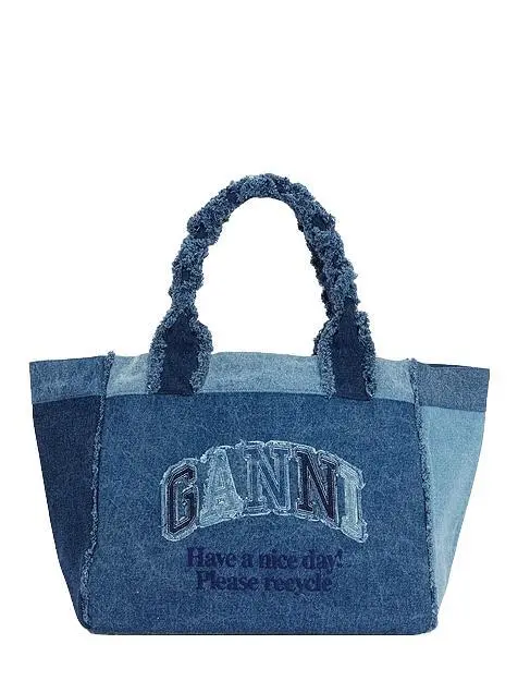GANNI Medium Trapeze Shopper Denim Bag - Mid Blue Vintage
