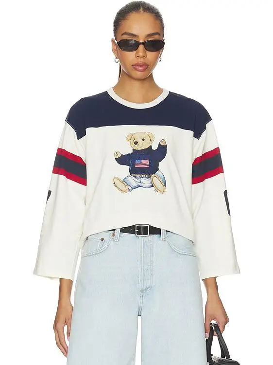 Polo Ralph Lauren Graphic Jersey Long Sleeve T-shirt - Warm White & Newport Navy