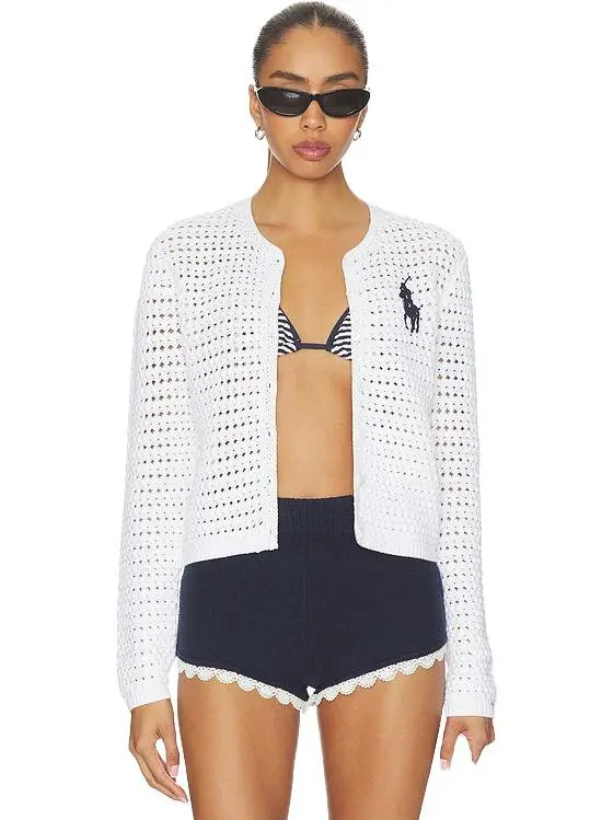 Polo Ralph Lauren Long Sleeve Crochet Cardigan - White