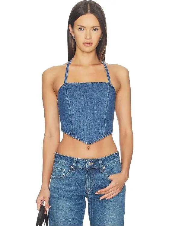 Good American Denim Halterneck Cropped Top - Indigo