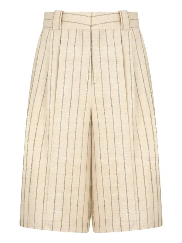 BLAZÉ MILANO Linen Blend Bermuda Shorts With Pin Stripes - Tea