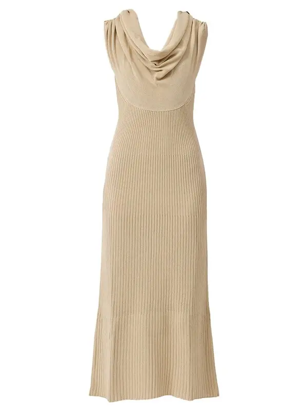 KALLMEYER Manon Cowl Neck Rib-knit Maxi Dress - Parchment