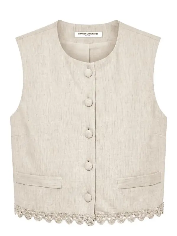 Amanda Uprichard Lucky Lace Trimmed Linen Blend Tank Top - Natural