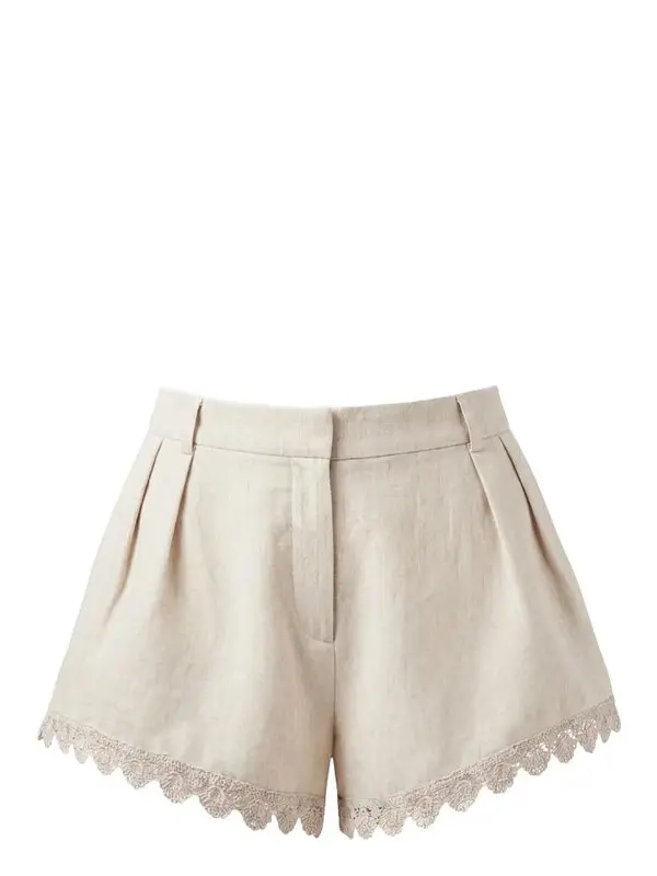 Amanda Uprichard Lucky Shorts With Crochet Lace Hem - Natural