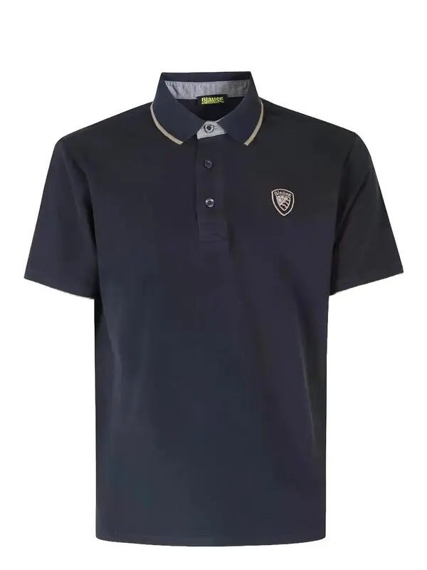 BLAUER. Logo-patch Tipped Polo Shirt - Blue