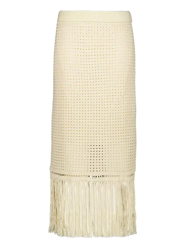 Zimmermann Indra Crochet Fringe Midi Skirt - Beige