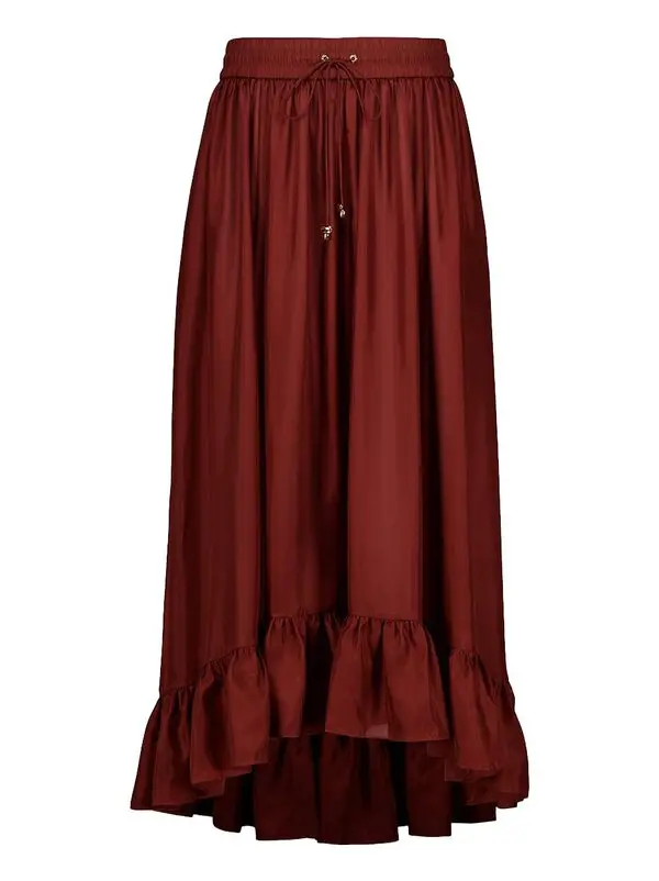 Zimmermann Aster Silk Maxi Skirt - Burgundy