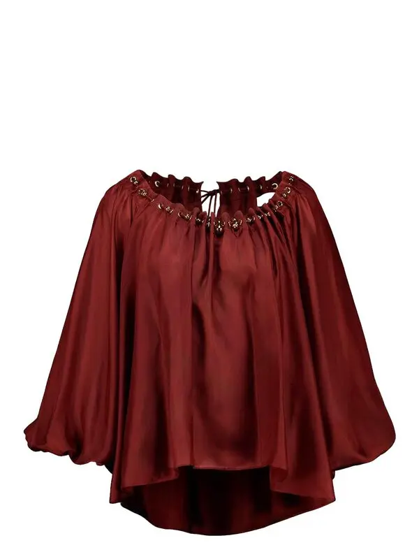 Zimmermann Aster Gathered Silk Blouse - Burgundy