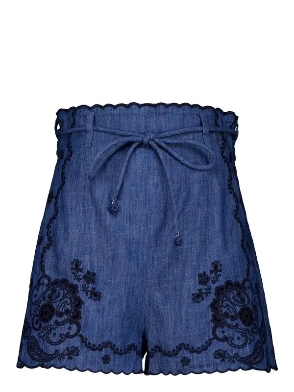 Zimmermann Embroidered Denim Shorts - Blue