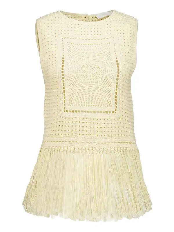 Zimmermann Cream Crochet Fringe Tank - Beige