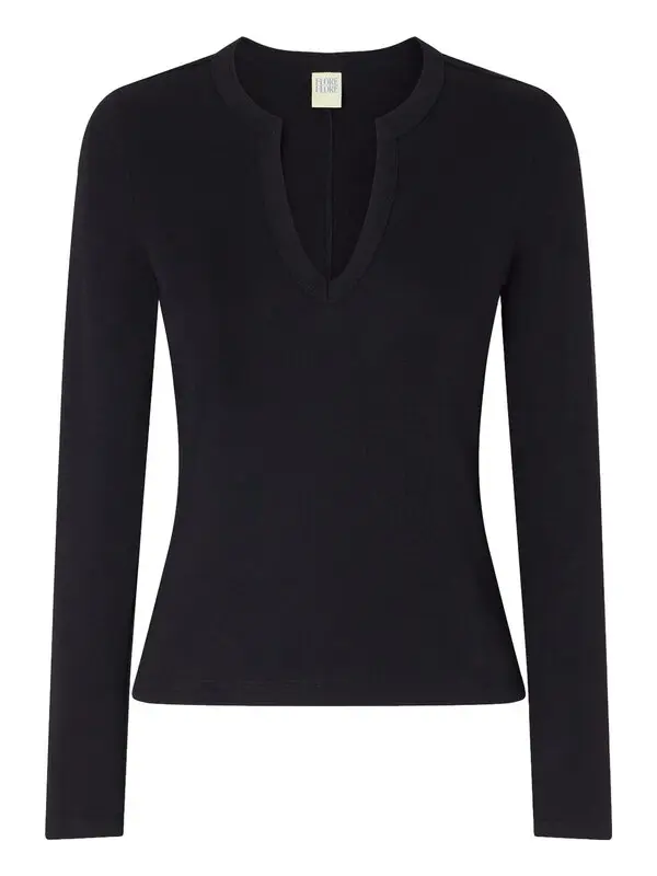 FLORE FLORE Iman Organic Cotton-jersey V-neck T-shirt - Black