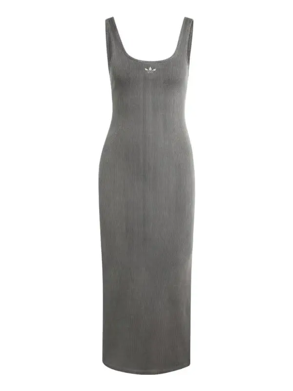 Adidas Ribbed Knit Logo Patch Dress - Grey