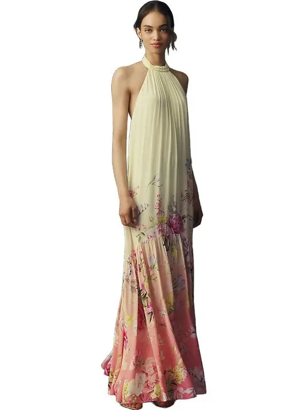 Hemant & Nandita High-neck Low-back Maxi Dress - Natural Crepe