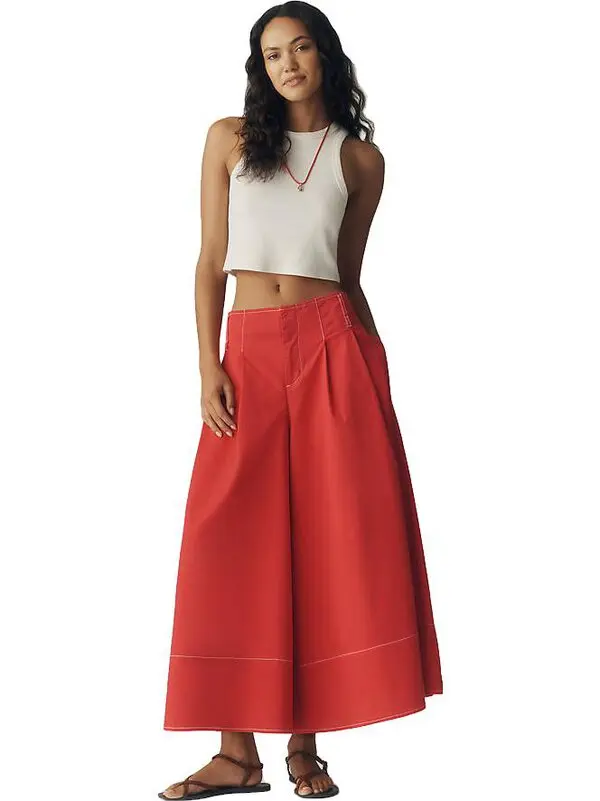 Maeve 50s Umbrella Culotte Pants - Red