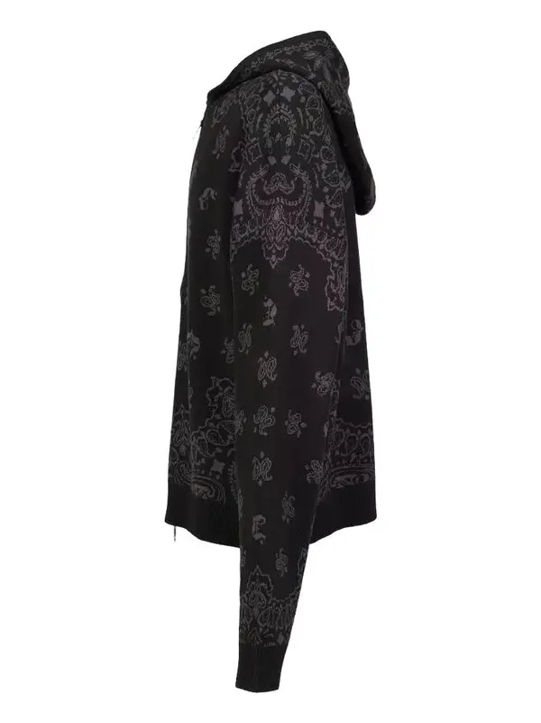 JUN/NAKAYAMA Paisley Jacquard Knit Zip-up Hoodie - Black