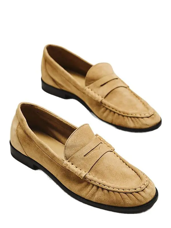 REFORMATION Suede Ruched Loafers - Hazel Suede