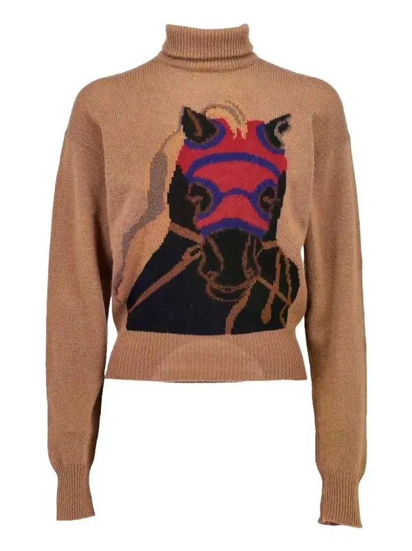 KRIZIA Horse Intarsia Roll Neck Sweater - Neutrals