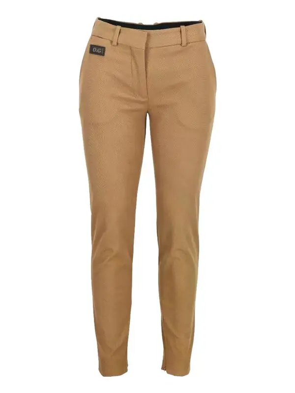 Dolce & Gabbana Beige Twill Logo Patch Trousers - Neutrals
