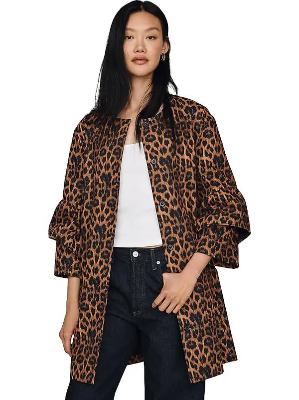 NVLT Animal Print Jacket With Tulip Sleeves - Leopard
