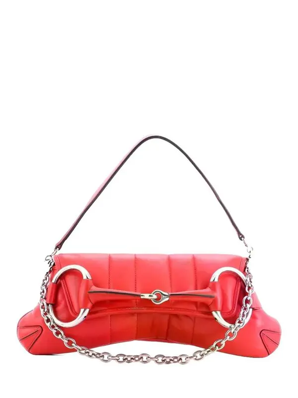 Gucci Horsebit Chain Vertical Quilted Leather Shoulder Bag - Red