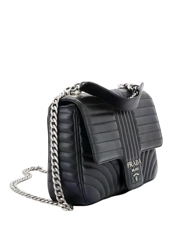 Prada Diagramme Quilted Leather Large Shoulder Bag - Black