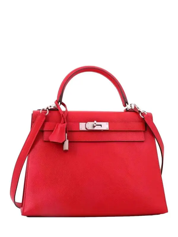 Hermès Kelly Handbag Epsom With Palladium Hardware 28 Satchel - Red