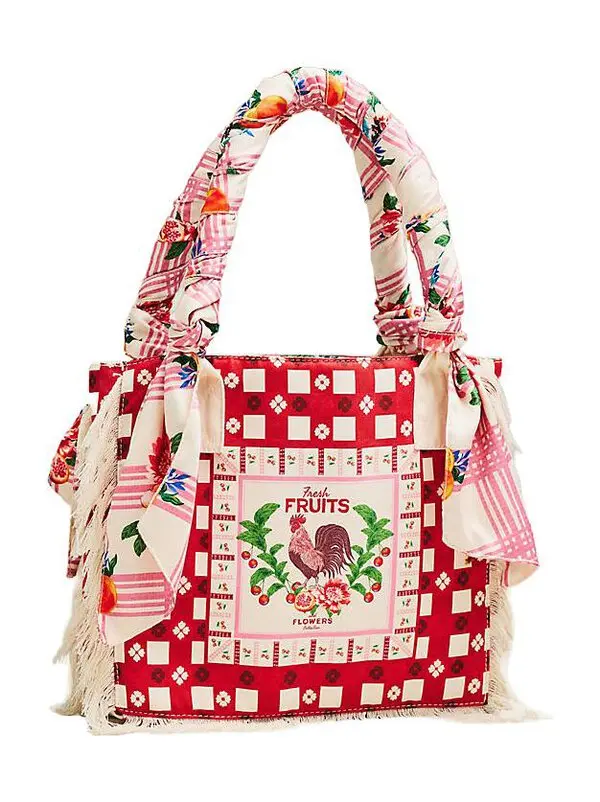 Agua Bendita Storm Mini Fringe Tote Bag - Red Fruit Plaid