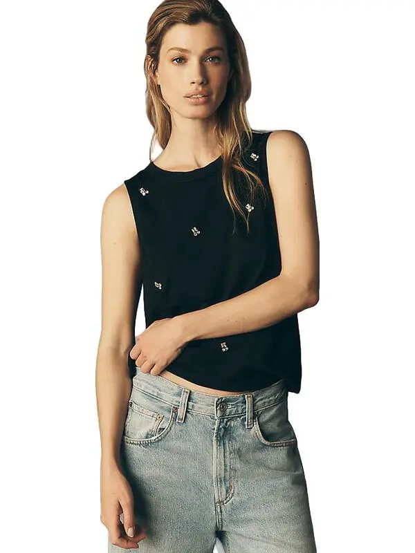 Sanctuary Campari Cotton Embellished Tank Top - Black