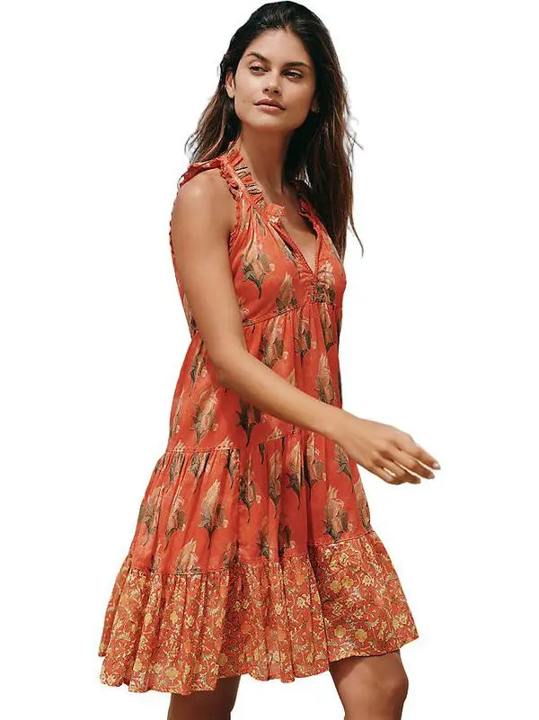 RO'S GARDEN Sofie Sleeveless Mini Dress - Red Pattern