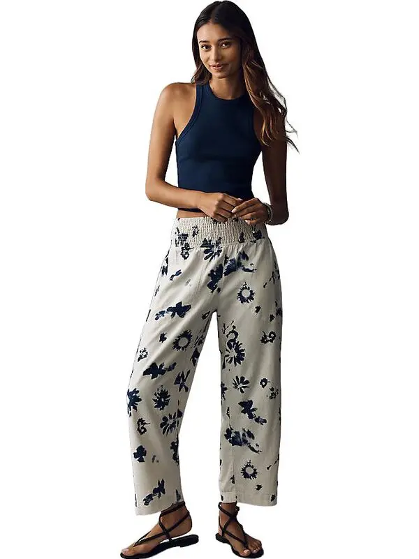 PILCRO Reese Linen Blend Pull-on Barrel Pants - Ivory Pattern