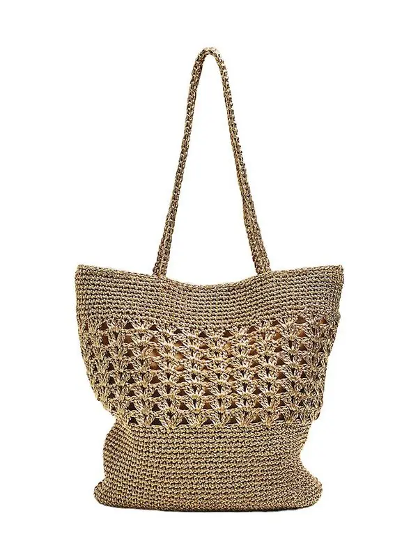 Anthropologie Woven Metallic Slouchy Tote Bag - Gold