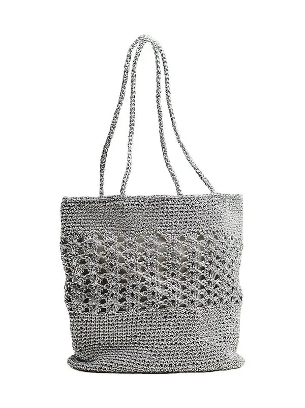 Anthropologie Woven Metallic Slouchy Tote Bag - Silver