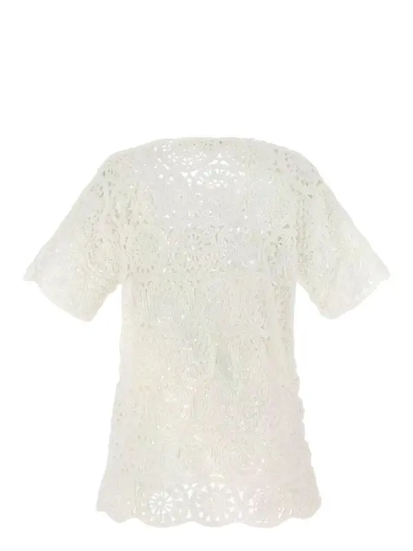 Comme Des Garçons Off-white Cotton Macramé T-shirt - Neutrals