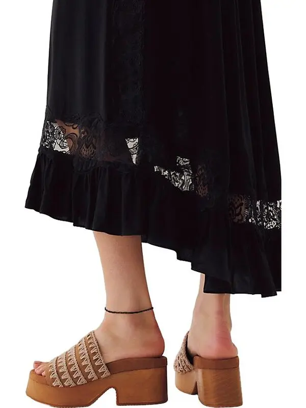 Mou Suede Crochet Detail Platform Clogs - Cognac