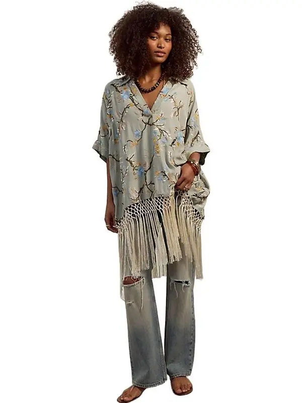 MES DEMOISELLES Franny Fringe Top - Light Blue