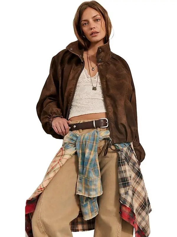 Free People We The Free Chelsea Vegan Suede Funnel-neck Jacket - Brown