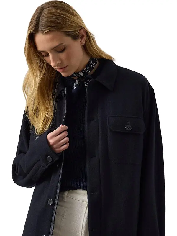 Ralph Lauren Hollins Felted Cashmere Jersey Shacket - Navy
