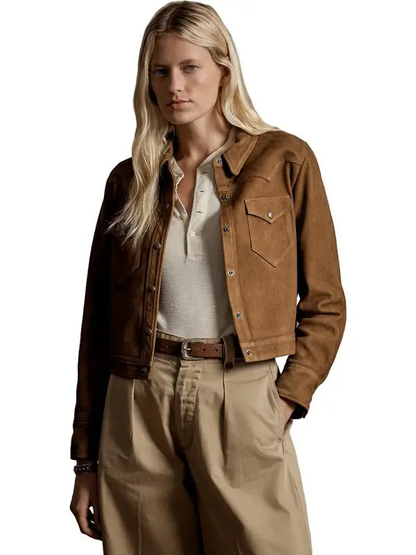 Ralph Lauren Sueded Sheepskin Western Jacket - Medium Brown