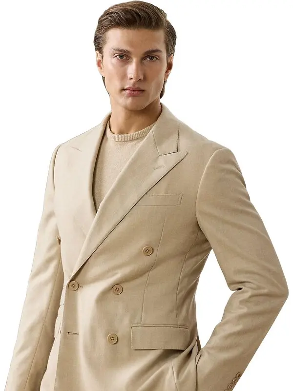 Ralph Lauren Kent Hand-tailored Wool Flannel Double-breasted Blazer - Summer Sand
