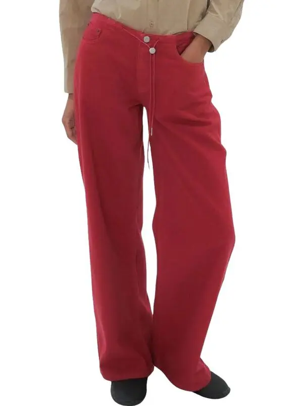 Still Here Red Wide Leg Jeans With Drawstring Waist - Brick