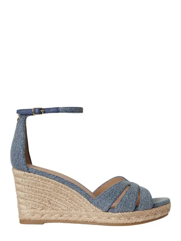 Ralph Lauren Nellie Washed Denim Wedge Espadrilles - Blue