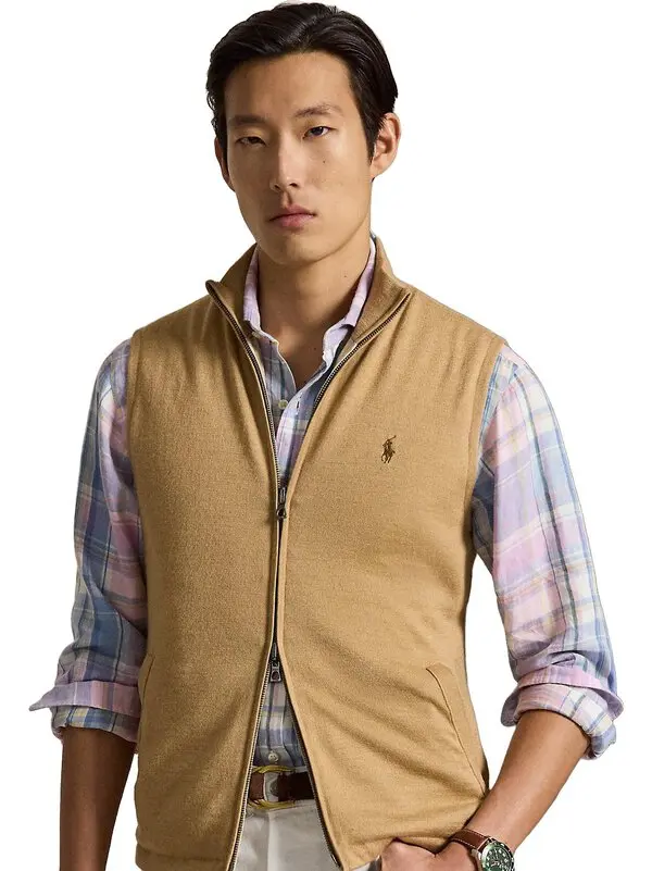 Ralph Lauren Reversible Hybrid Sweater Vest With Signature Pony - Camel Combo