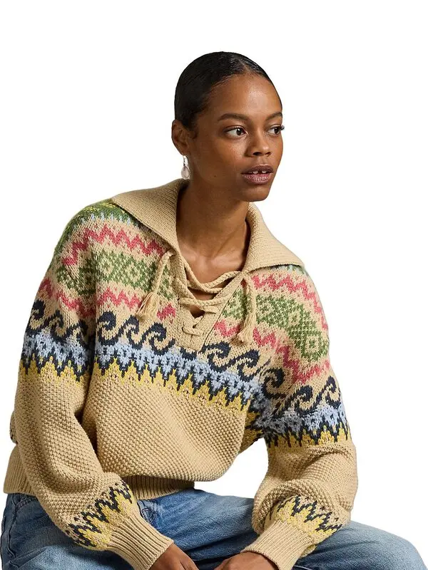 Ralph Lauren Fair Isle Lace-up Sweater - Tan Multi