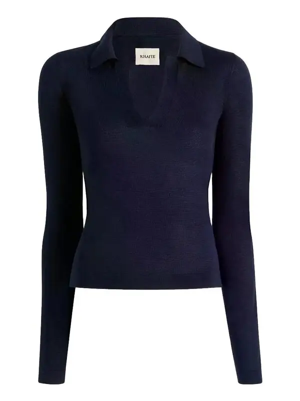 Khaite Mikel Silk Knit Polo - Blue