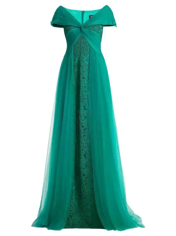 Tadashi Shoji Twisted Lace Maxi Dress - Green