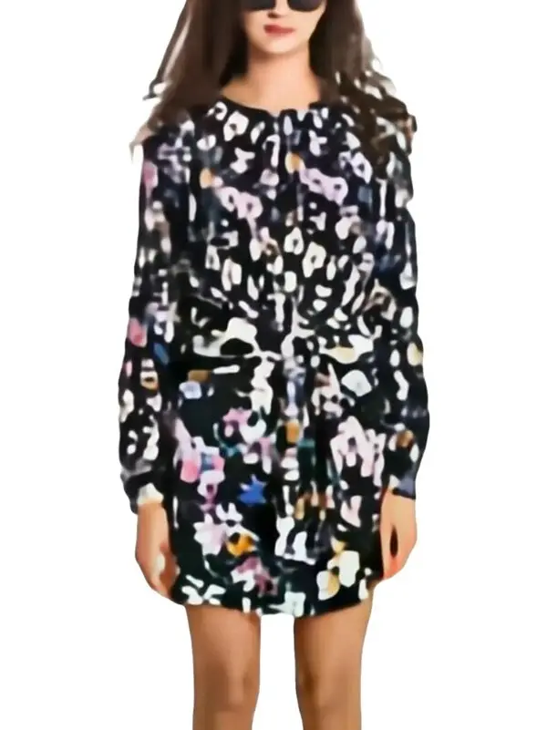 Desigual Floral Print Long Sleeve Tie Waist Dress - Black