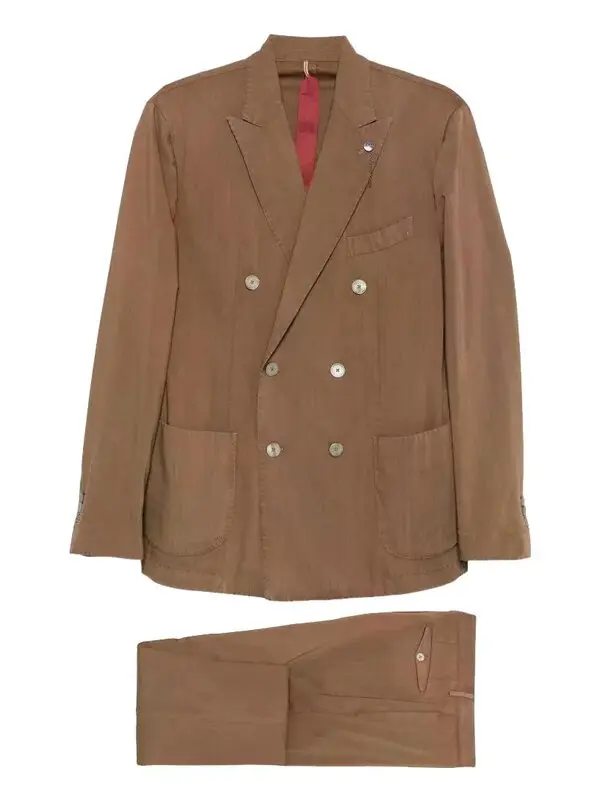 SANTANIELLO Double-breasted Peak-lapels Suit - Brown