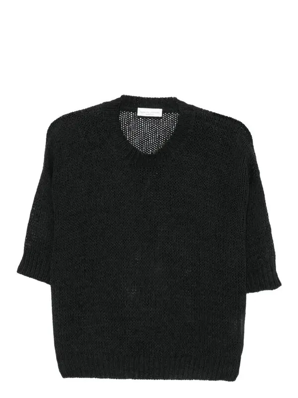 ROBERTO COLLINA Open-knit Short-sleeve Sweater - Black